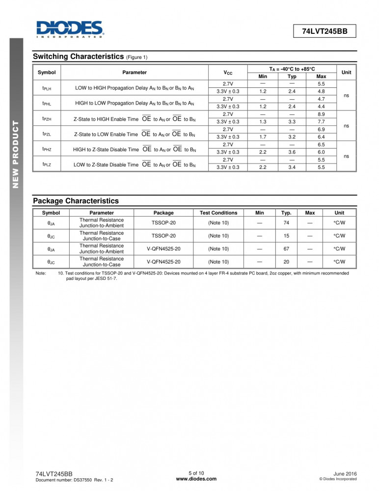 74LVT245BBQ20-13 datasheet page 5