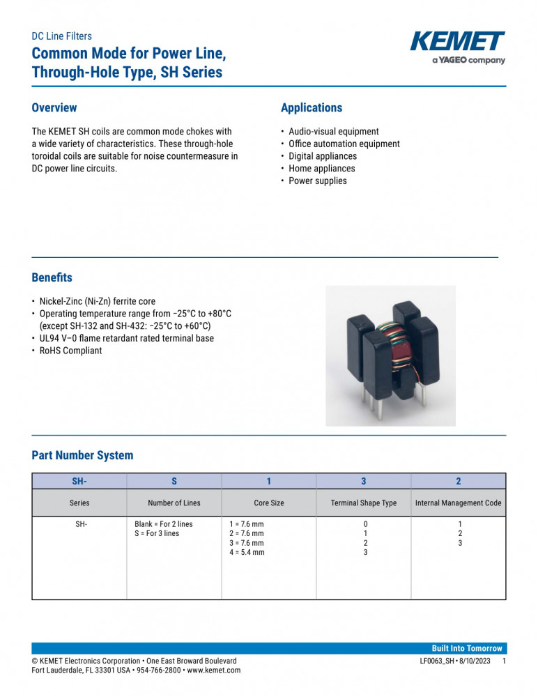 KEMET SH series datasheet page 1