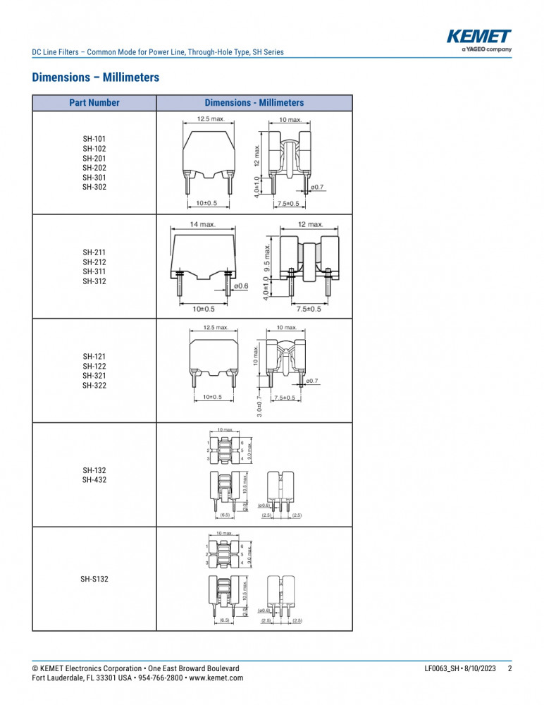 KEMET SH series datasheet page 2