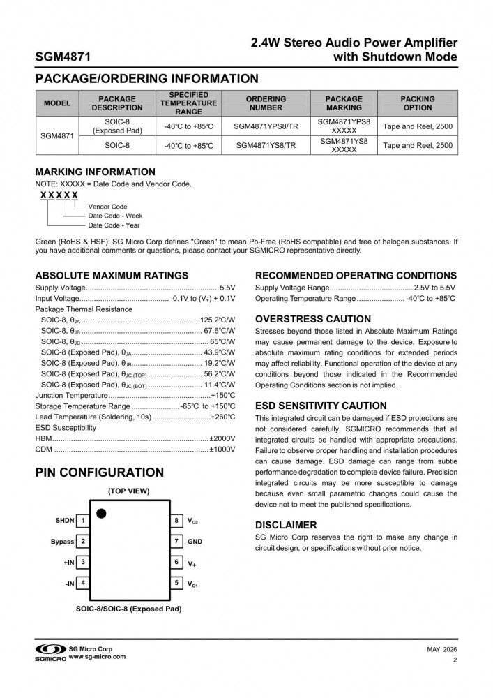 SGM4871 datasheet page 2