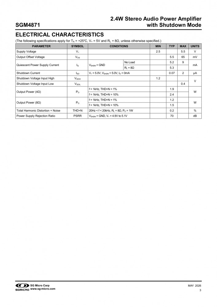 SGM4871 datasheet page 3