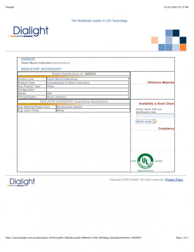 Dialight 506-0045 specification reference