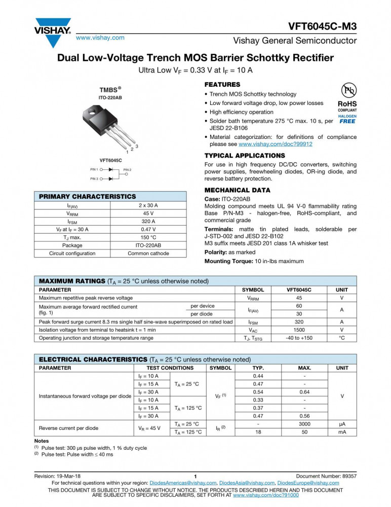 VFT6045C datasheet page 1