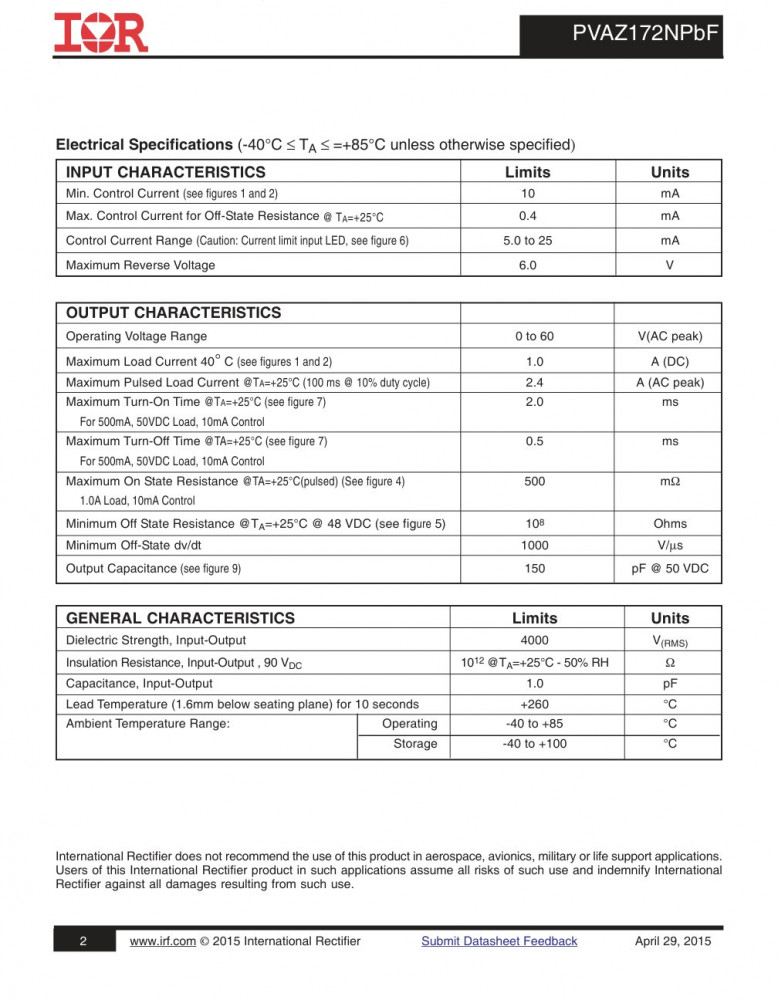 PVAZ172NSPBF datasheet page 2