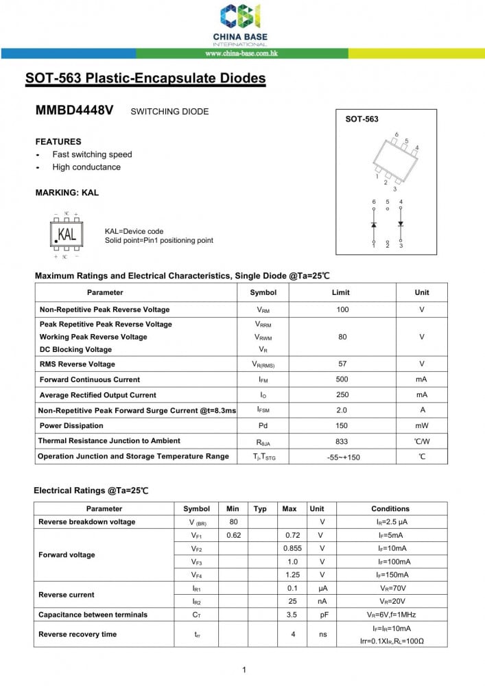MMBD4448V datasheet page 1