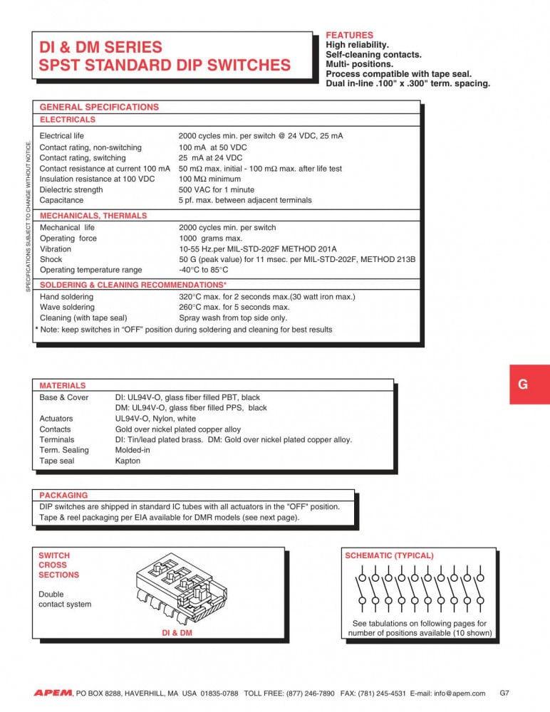 APEM DIP switch documentation page 7