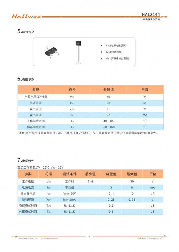 HAL3144UA technical document page 2