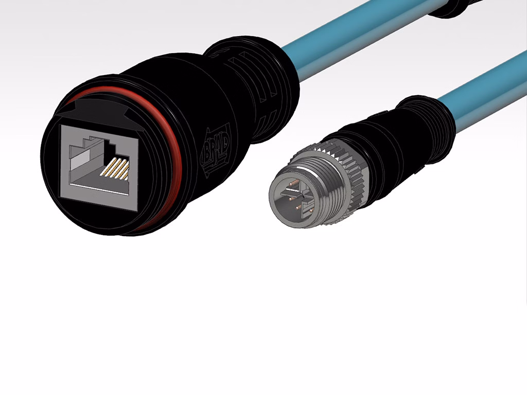 Micro-Change (M12) to Micro-Change (M12) Double-Ended Cordset, 8 Poles, X-Coded, Male (90°) to Male (90°), 26 AWG, Green Shielded TPE Cable, 12.0m (39.37') Length