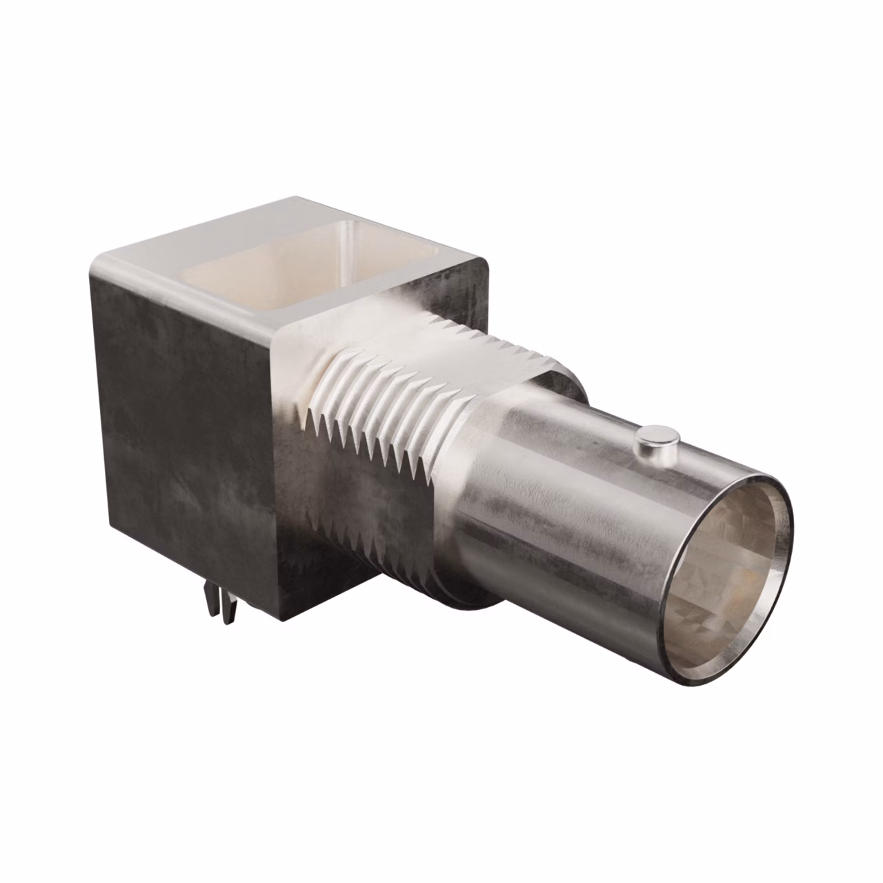 BNC Jack, Right-Angle, Bulkhead Receptacle, PCB, with Board Lock Legs, Die Cast Body, Housing Height 15.93mm, Nut and Lockwasher Not Included, Bag, 75 Ohms for sale