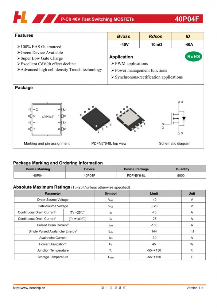 40P04F datasheet page 1