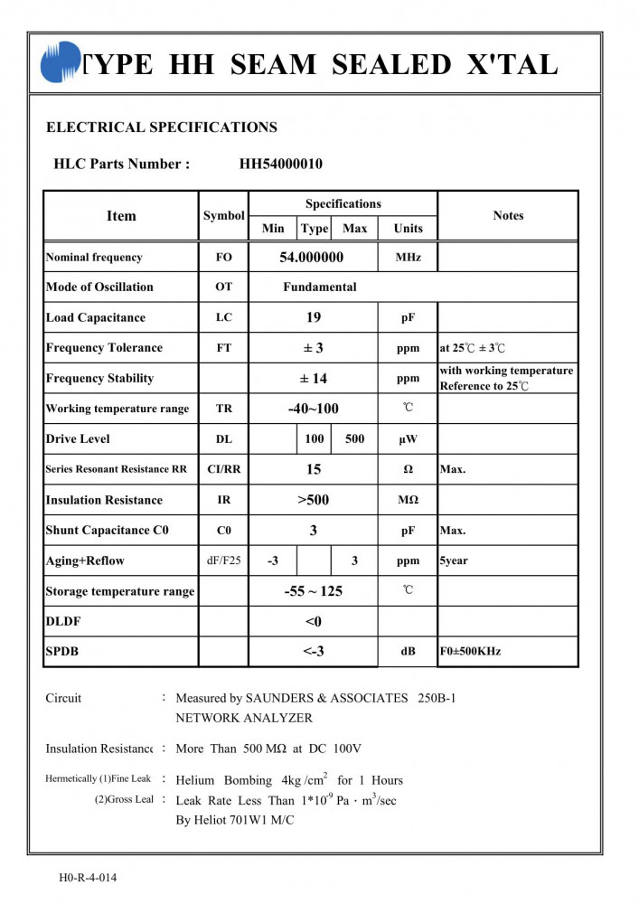 HH54000010 specification page 2