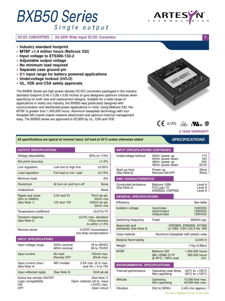 BXB50 series datasheet page 1