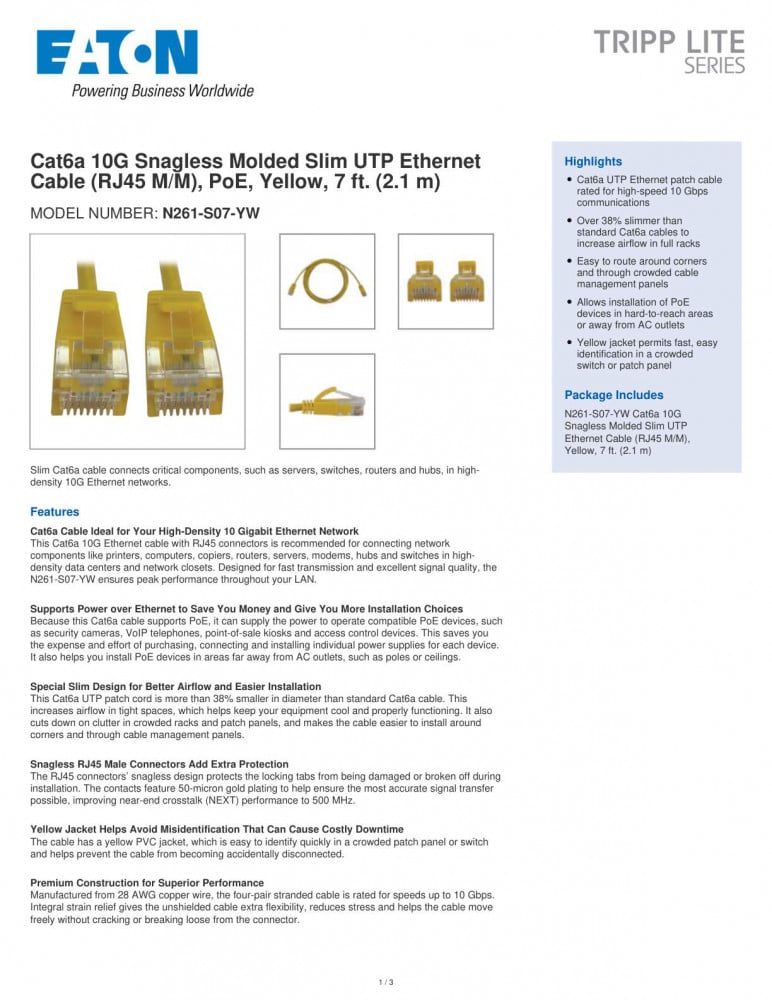 N261-S07-YW technical document page 1