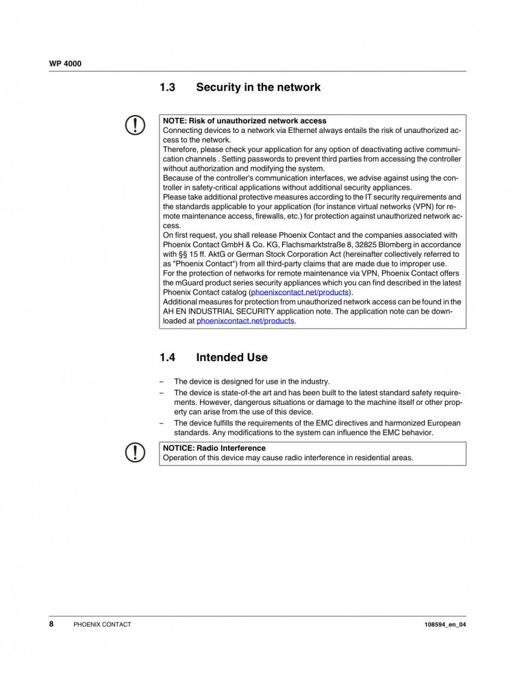 Phoenix Contact WP 4000 user manual page 8