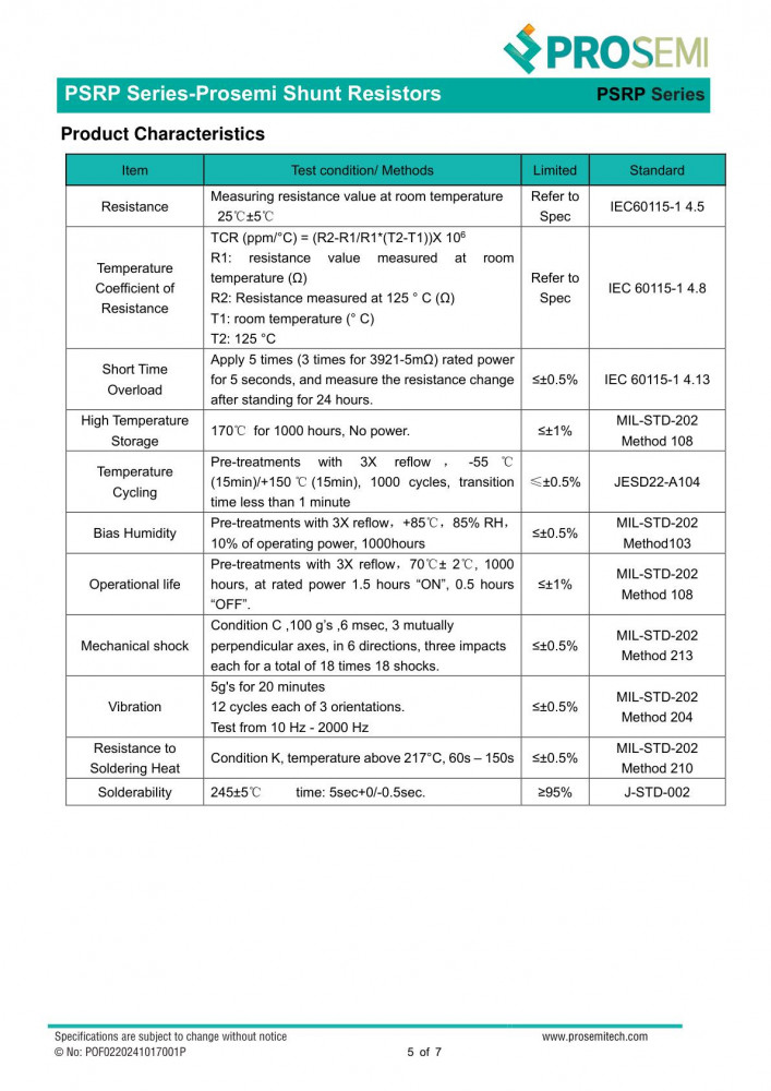 PSRP datasheet page 5