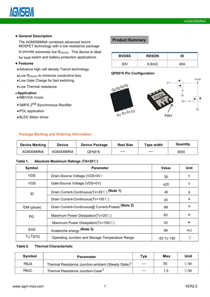 AGM306MNA technical document page 1