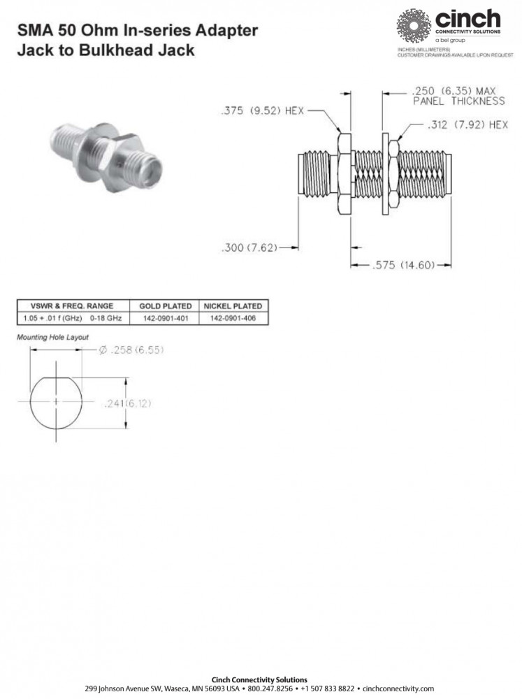 Bel Fuse 142-0901-401 technical document page