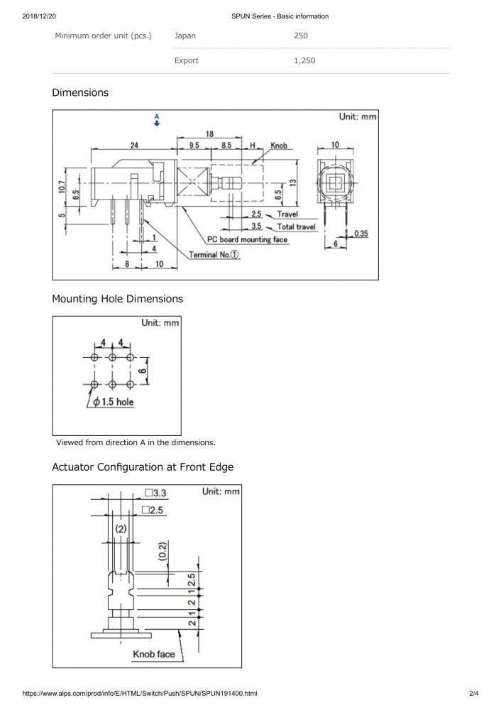 SPUN191400 dimensions drawing