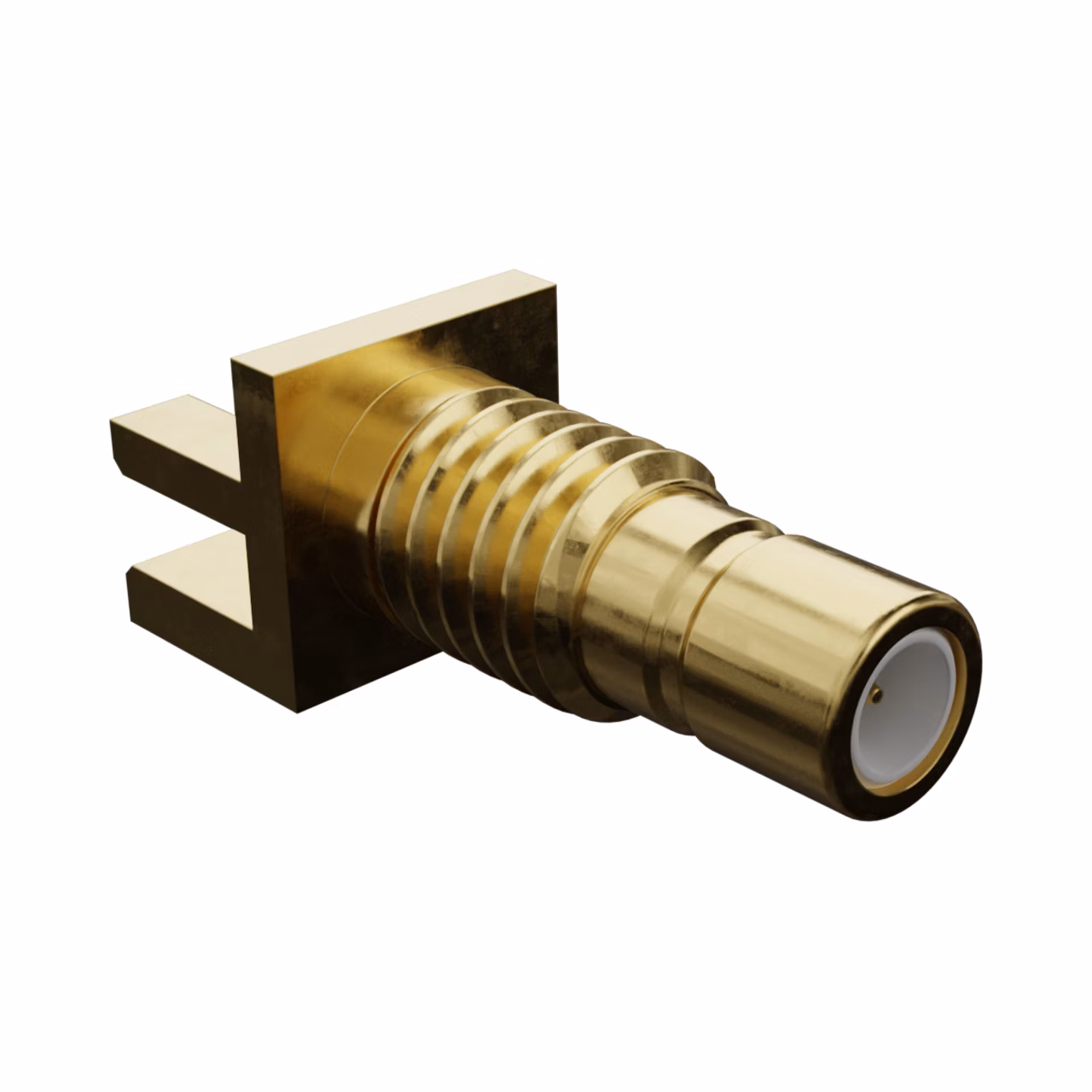 SMB Jack, Straight, Bulkhead Receptacle, PCB, Edge Mount, Brass Body, Gold (Au) Plated, without Nut and Lockwasher, .068