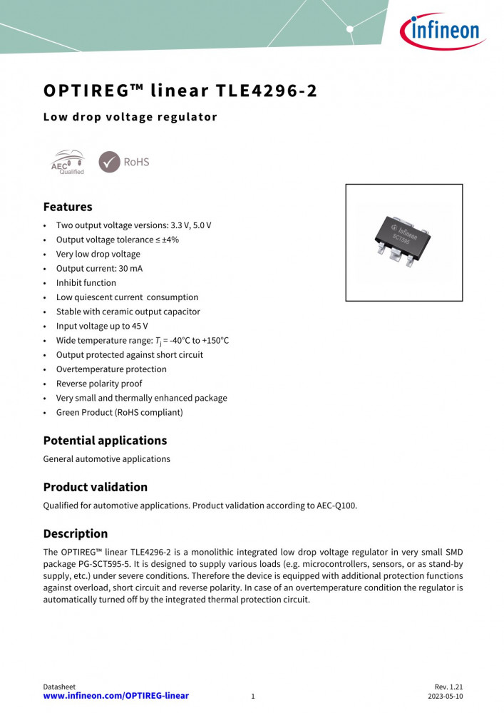 TLE42962GV50 datasheet page 1