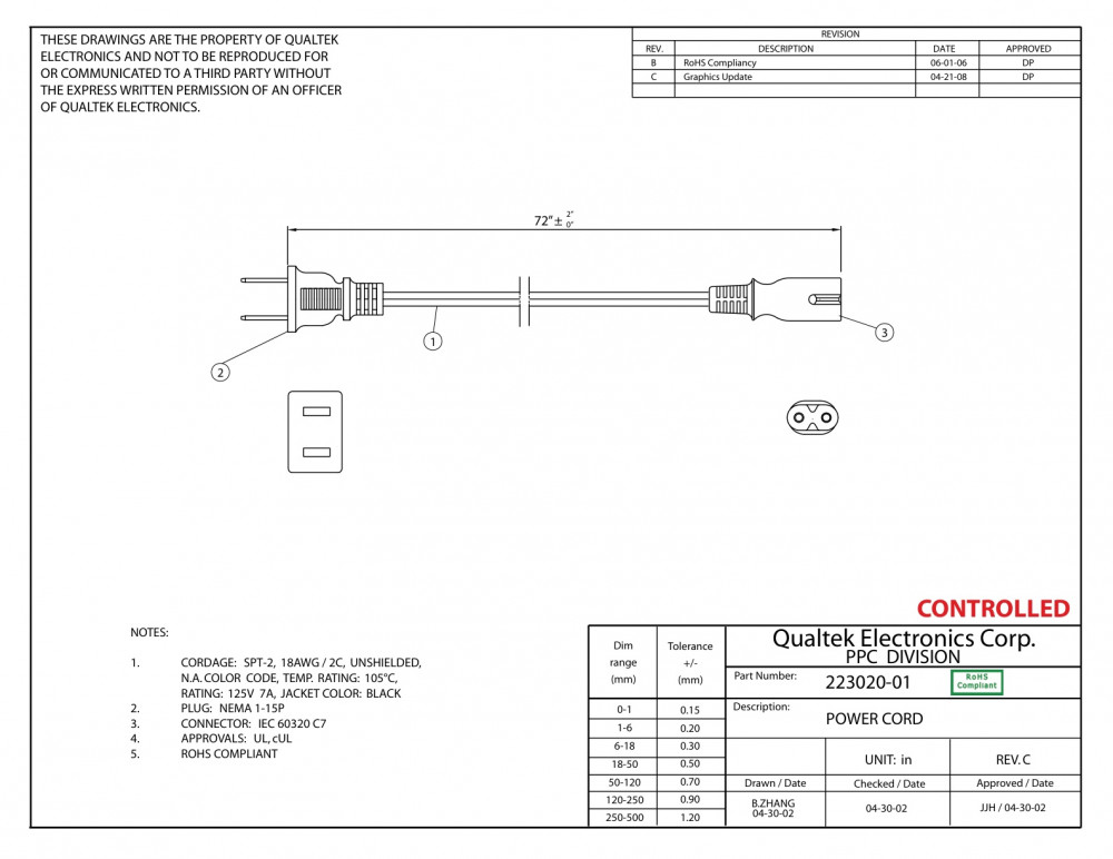 223020-01 power cord product drawing
