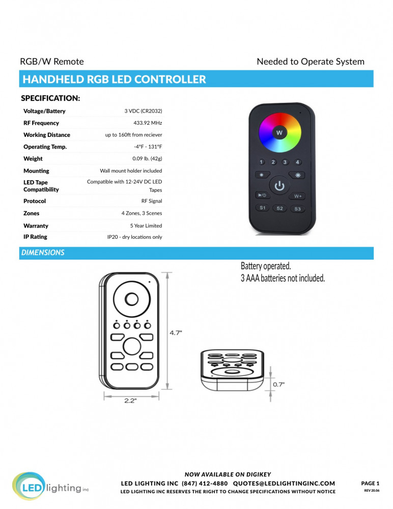 RGB/W REMOTE product documentation image