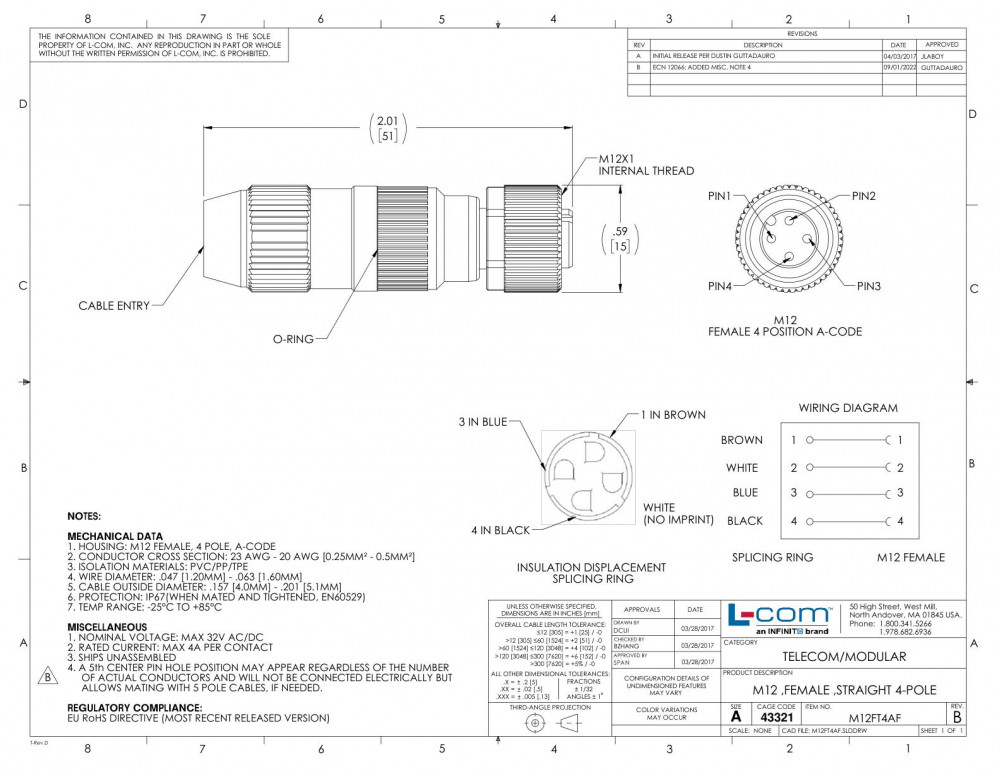 L-com M12FT4AF technical drawing