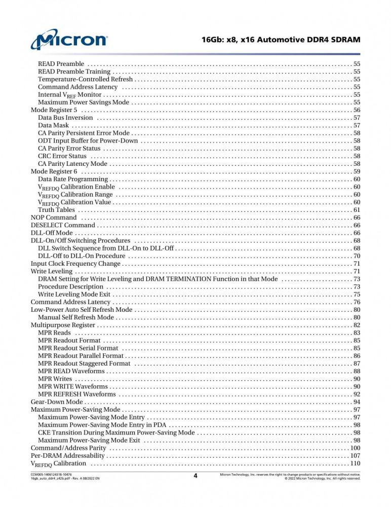 DDR4 SDRAM datasheet preview, page 4