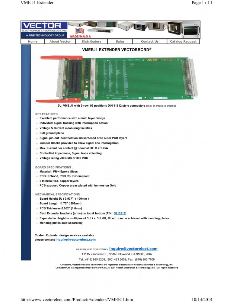 VMEEJ1 3U VME J1 extender product document image