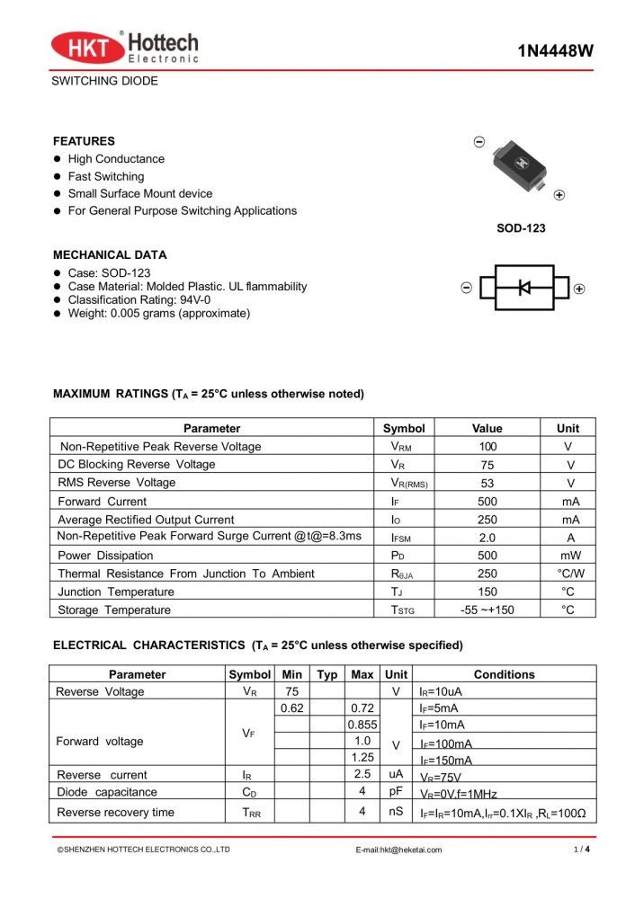 1N4448W datasheet page 1