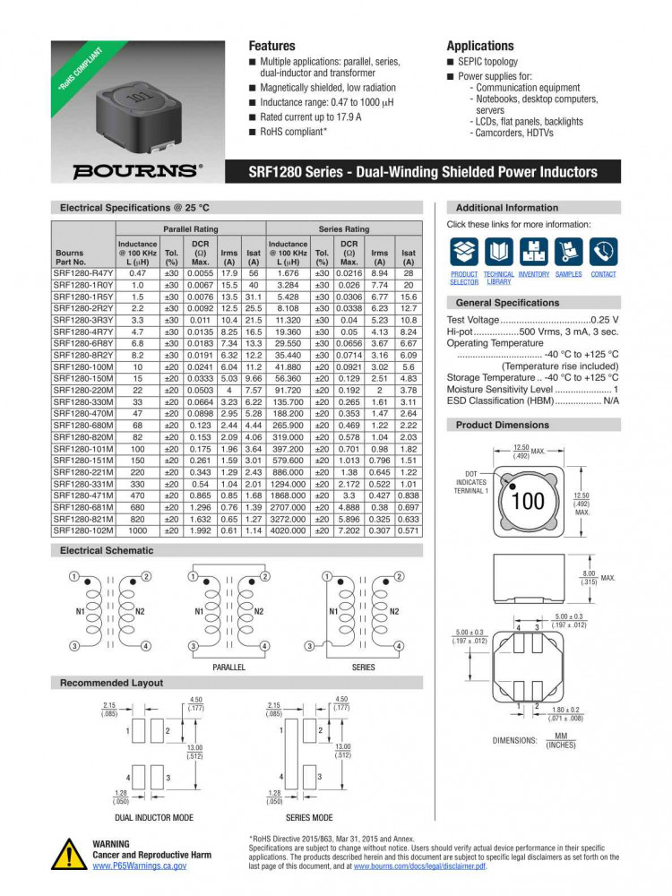 SRF1280 series technical document, page 1