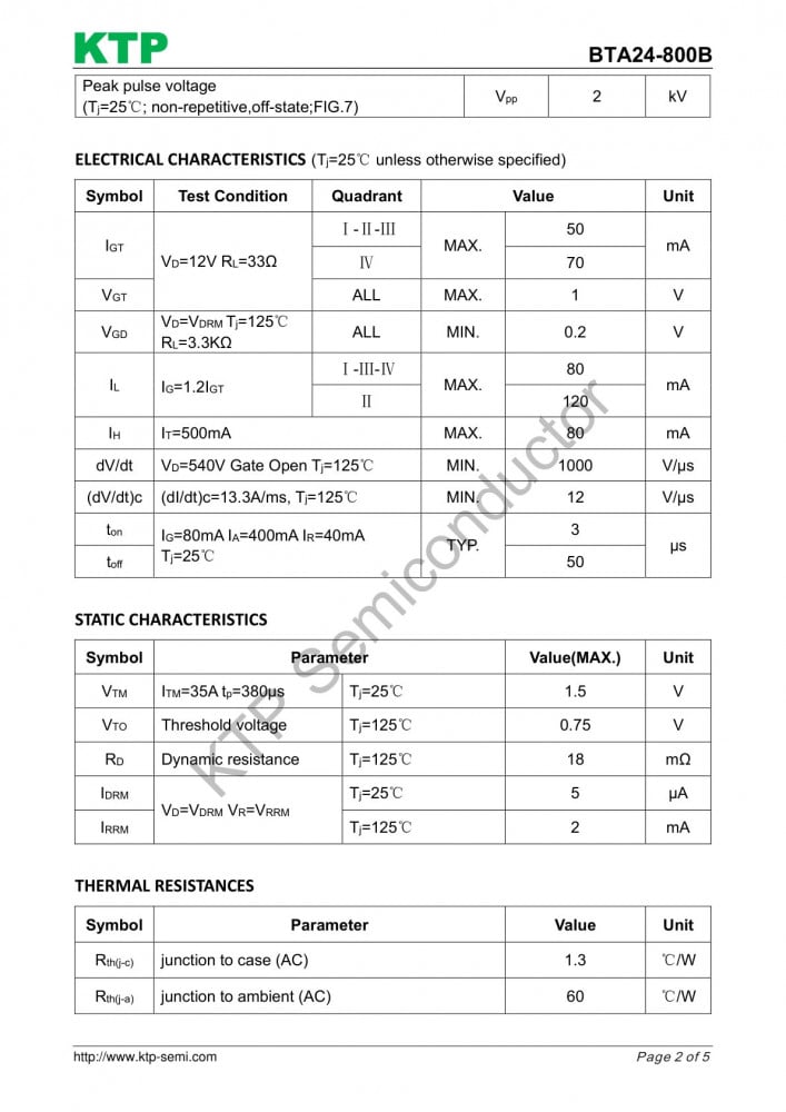BTA24-800B datasheet page 2