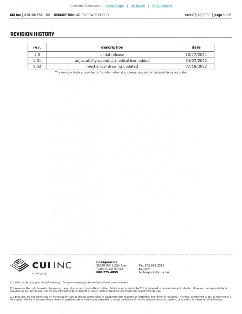 CUI PSK-150-12 datasheet page 6