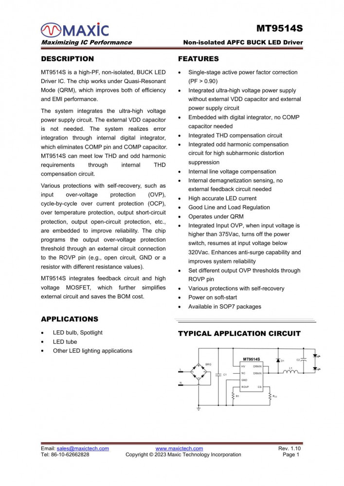 MT9514S technical document preview