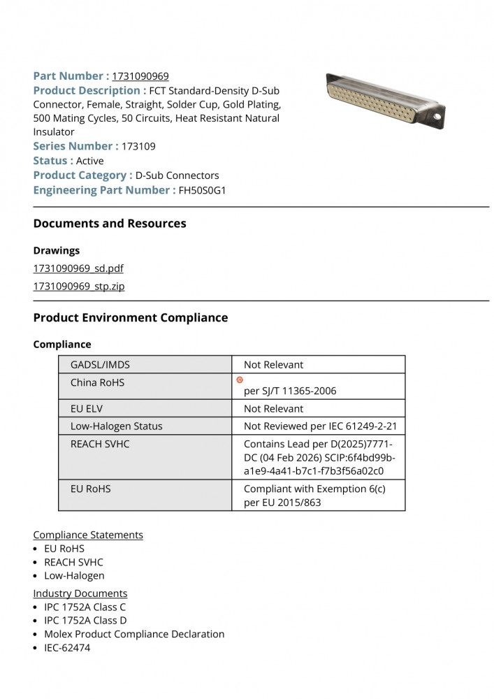 MOLEX 1731090969 technical document page 1