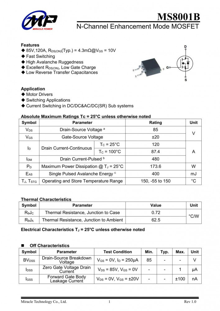 MS8001B datasheet page 1