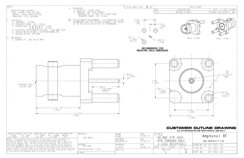 Amphenol 034-1065-12G technical drawing page 1