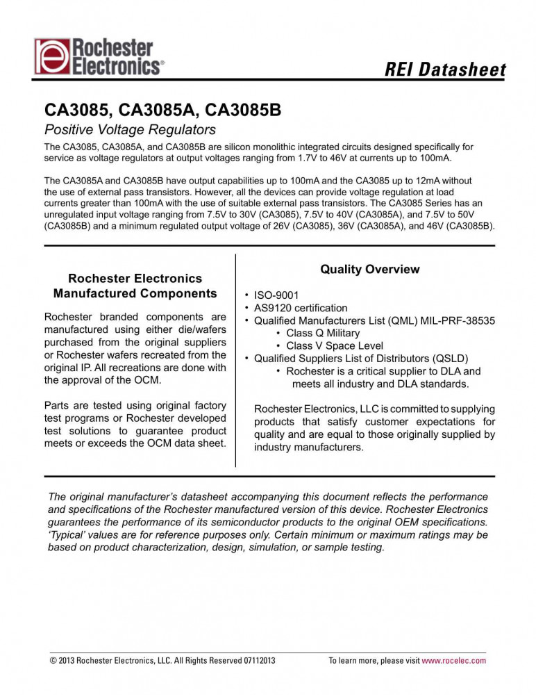 CA3085B datasheet page 1