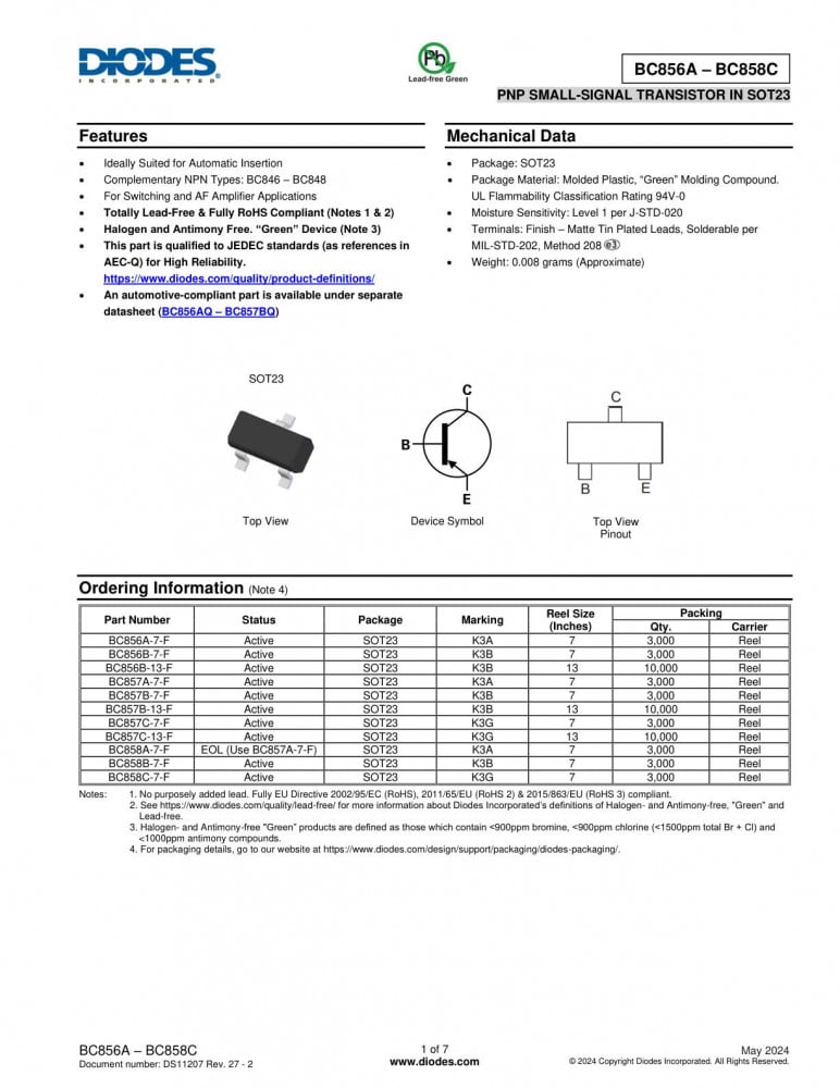 BC856B-7-F datasheet page 1