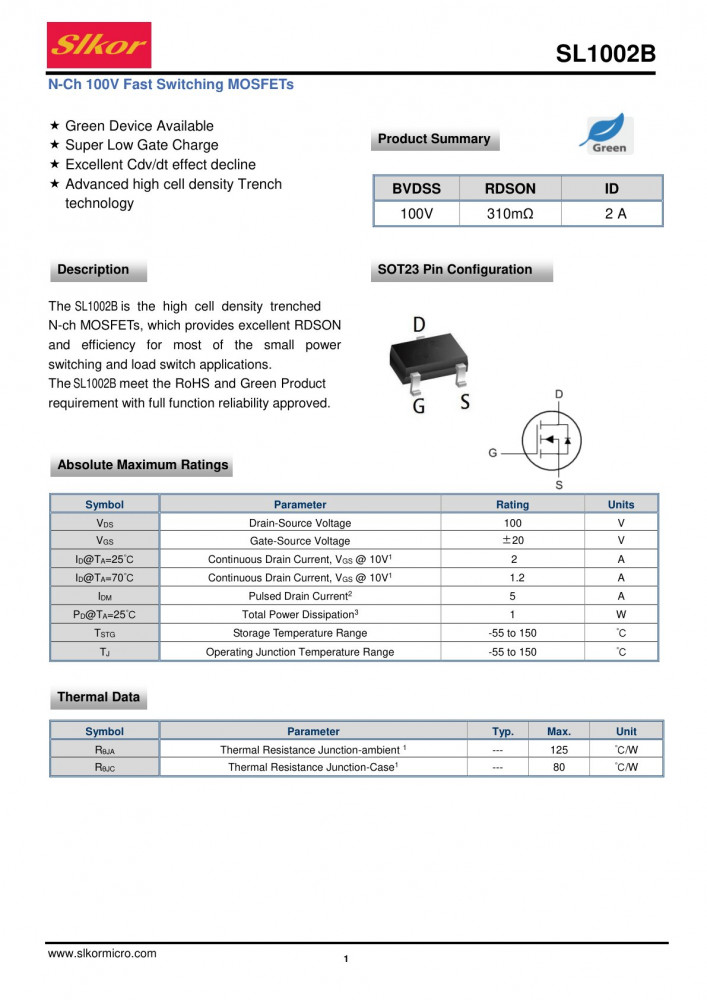 SL1002B datasheet page 1