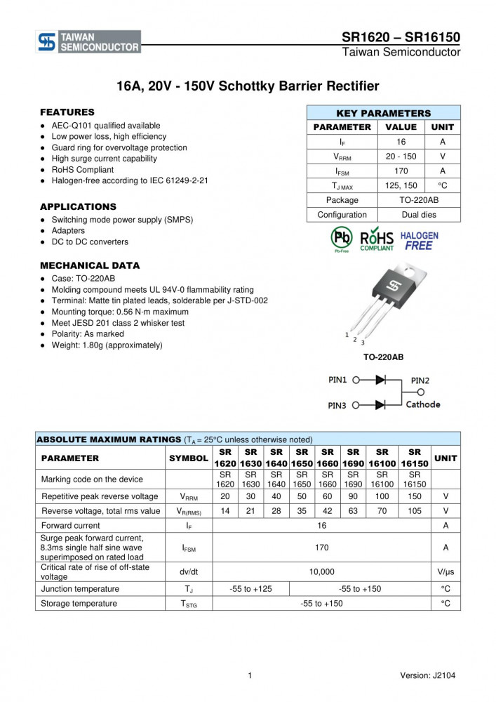 SR16150 datasheet page 1