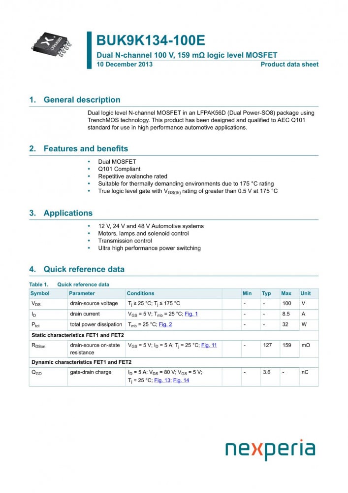BUK9K134-100EX datasheet page 1