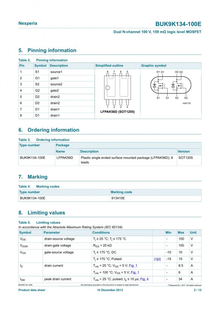 BUK9K134-100EX datasheet page 2
