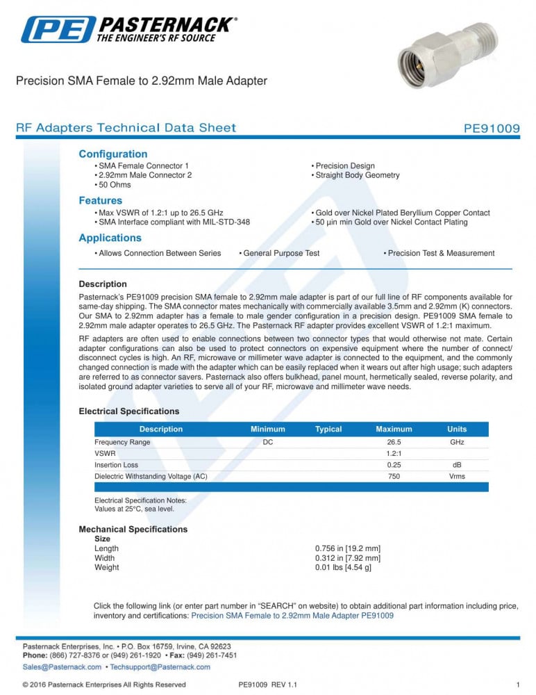 PE91009 technical document page 1