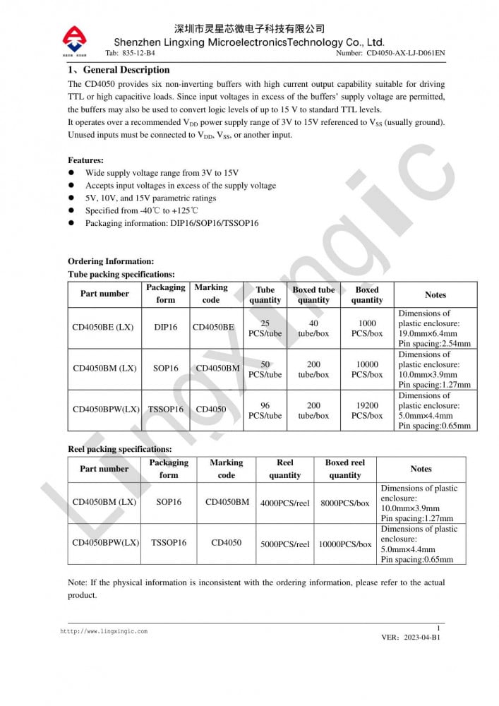 CD4050 datasheet page 3