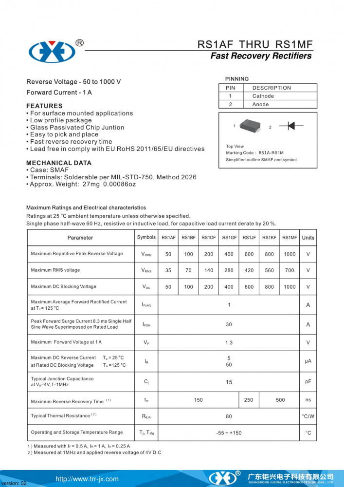 RS1JF datasheet page 1