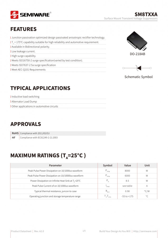 SEMIWARE SM8T36A datasheet page 1
