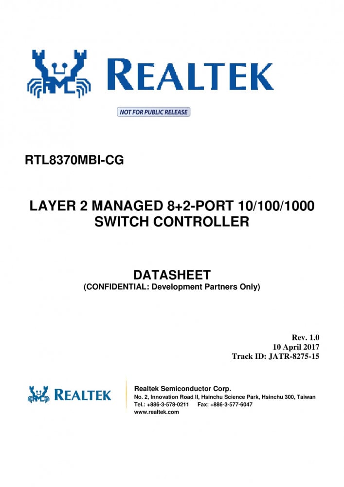 RTL8370MBI-CG datasheet page 1