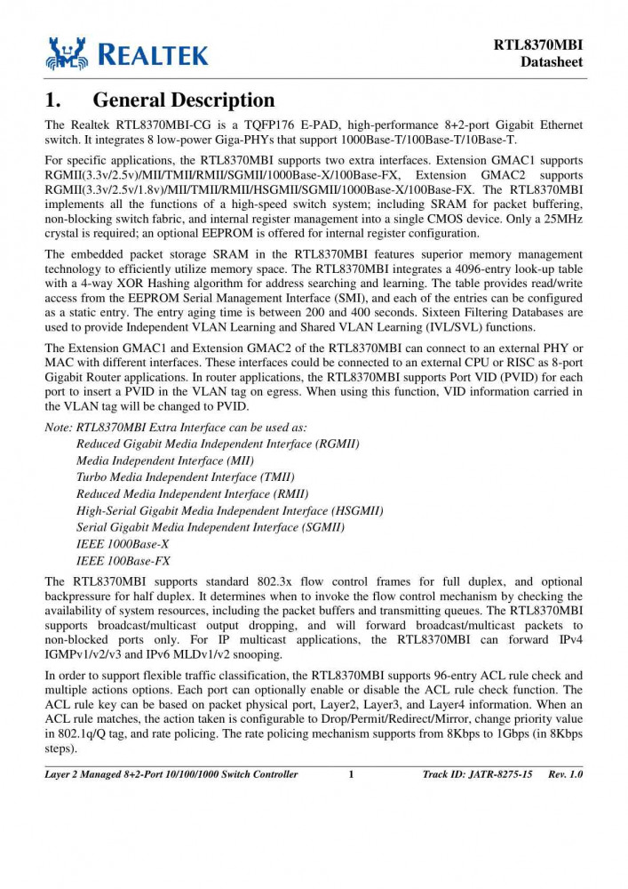 RTL8370MBI-CG datasheet page 9