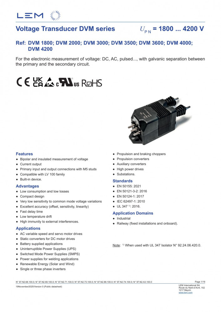 LEM DVM series datasheet page 1